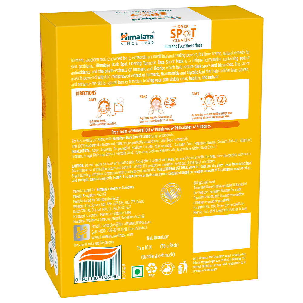 Buy Himalaya Dark Spot Clearing Turmeric Face Sheet Mask 10Ns ...